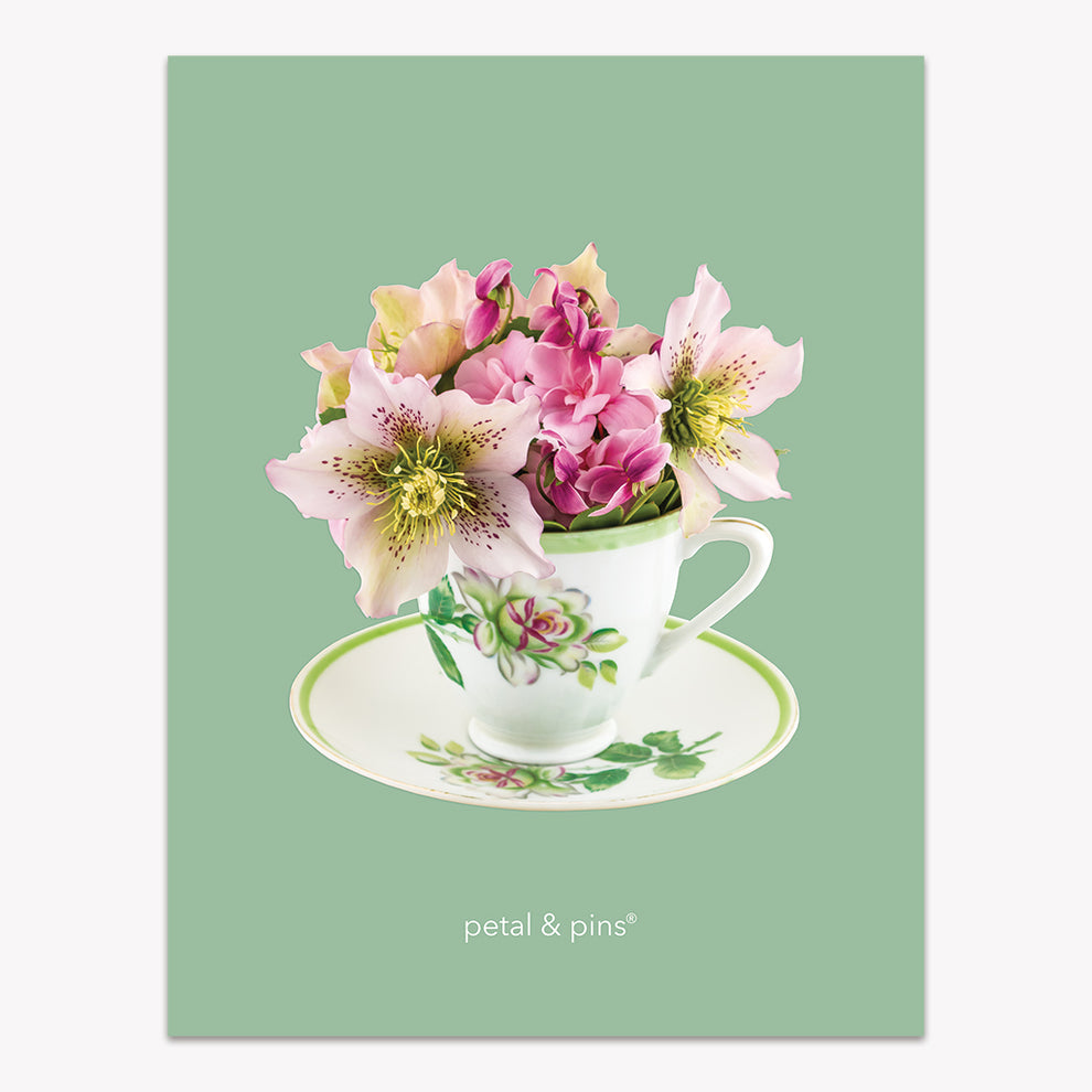 floral pure linen tea towel - vintage teacup posy design – petal & pins ...